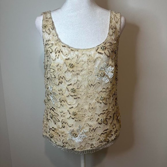 Tops | Vintage Cream Lace Beaded Cami Top | Poshmark